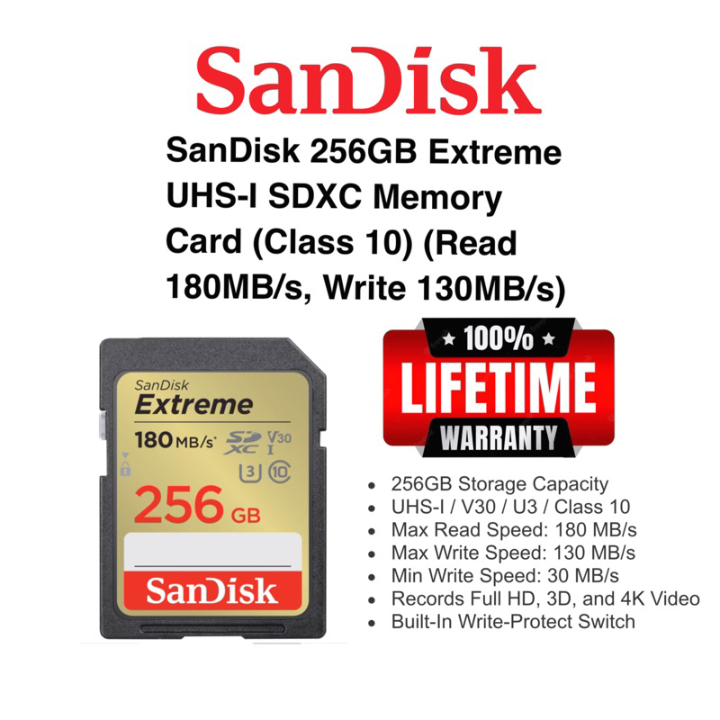 (SANDISK OFFICIAL)SANDISK 256GB 180mbs EXTREME UHS-I SDXC (official ...