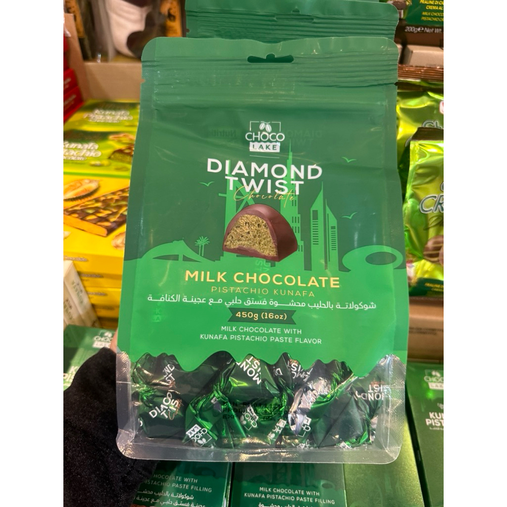 Chocolate Diamond Kunafa Pistachio Bag 450g/ Chocolate Pistachio Bar ...