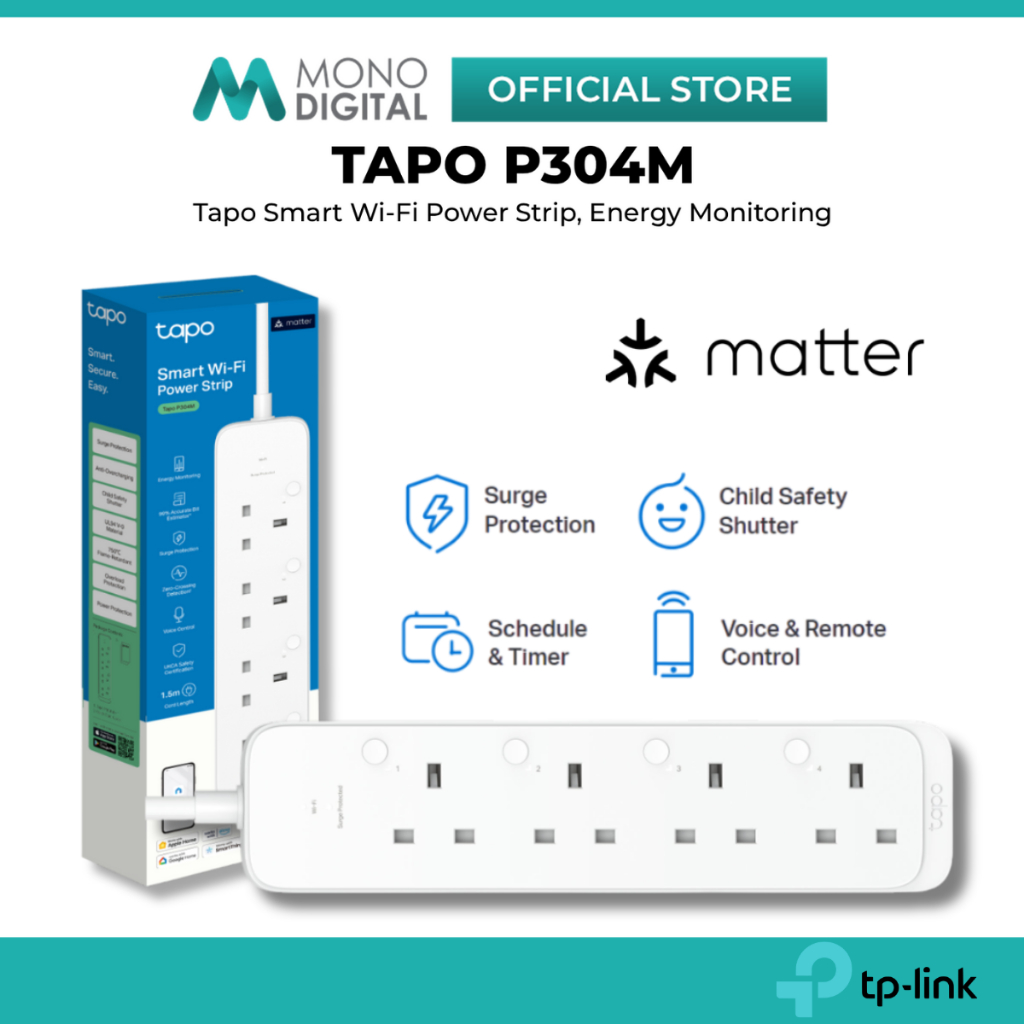 TP-LINK TAPO P304M / KP303 SMART WI-FI POWER STRIP (1.5M) SMART SURGE ...