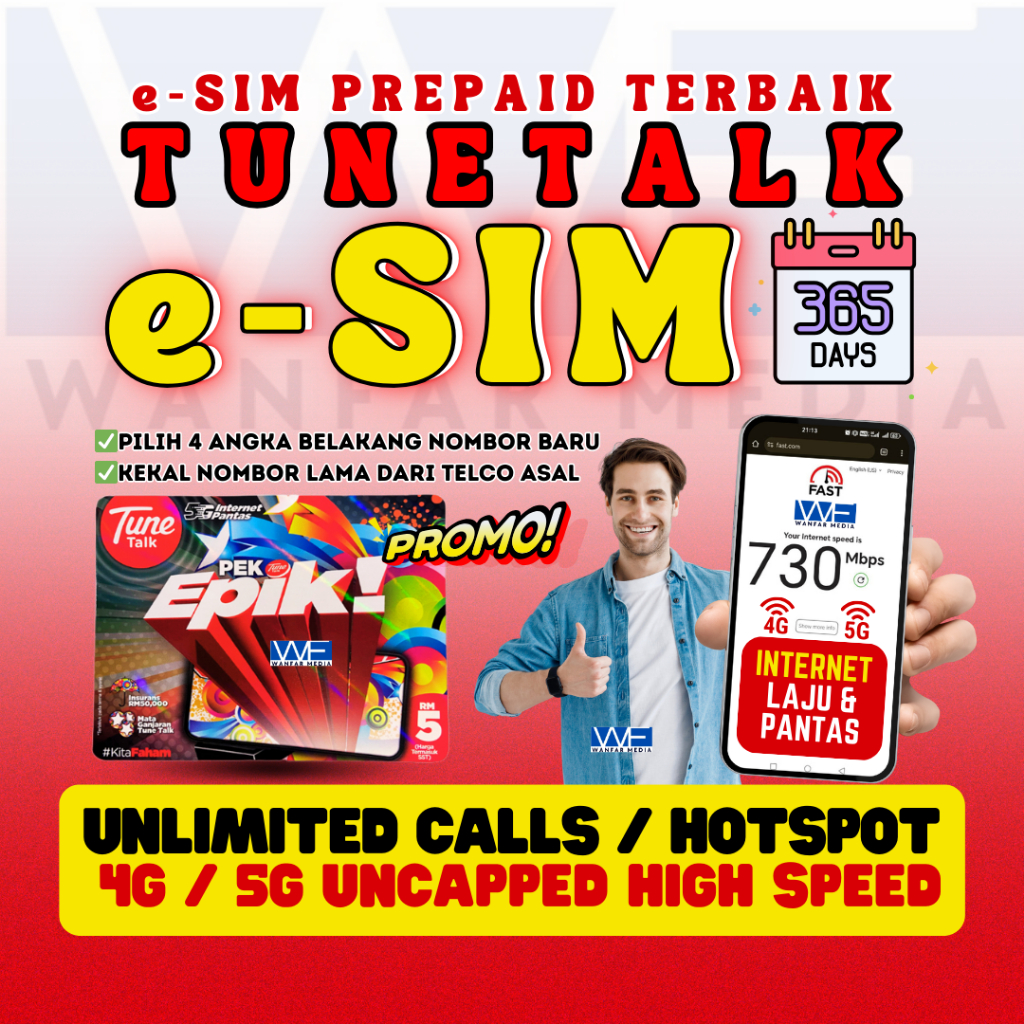 [eSIM TUNETALK] Unlimited Hotspot Internet Data Speed Call Malaysia 4G ...