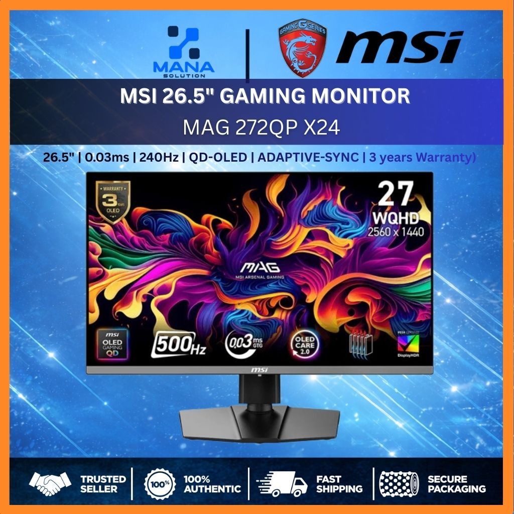 MSI MAG 272QP QD-OLED X24 26.5" GAMING MONITOR ( 26.5" 2K QD-OLED / 0 ...