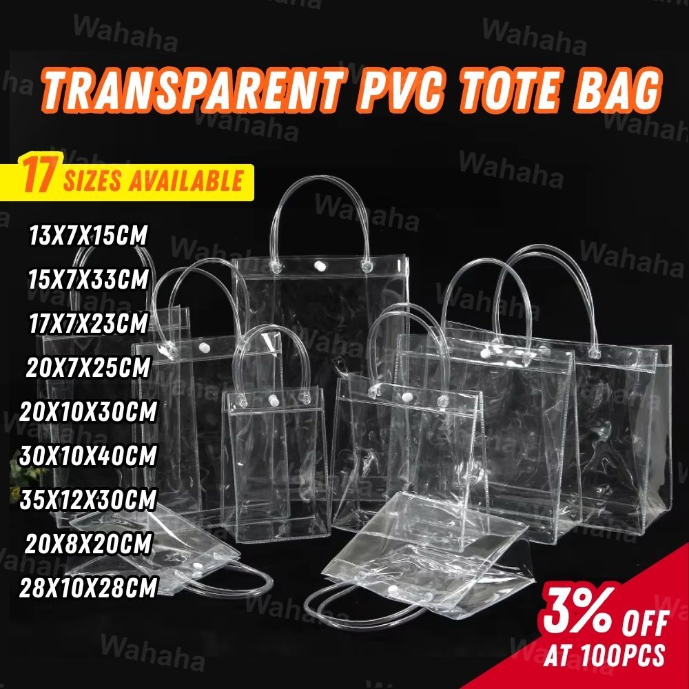 PVC Tote Bag Transparent Shopping Bag Button Handbag Packaging Bag Gift ...