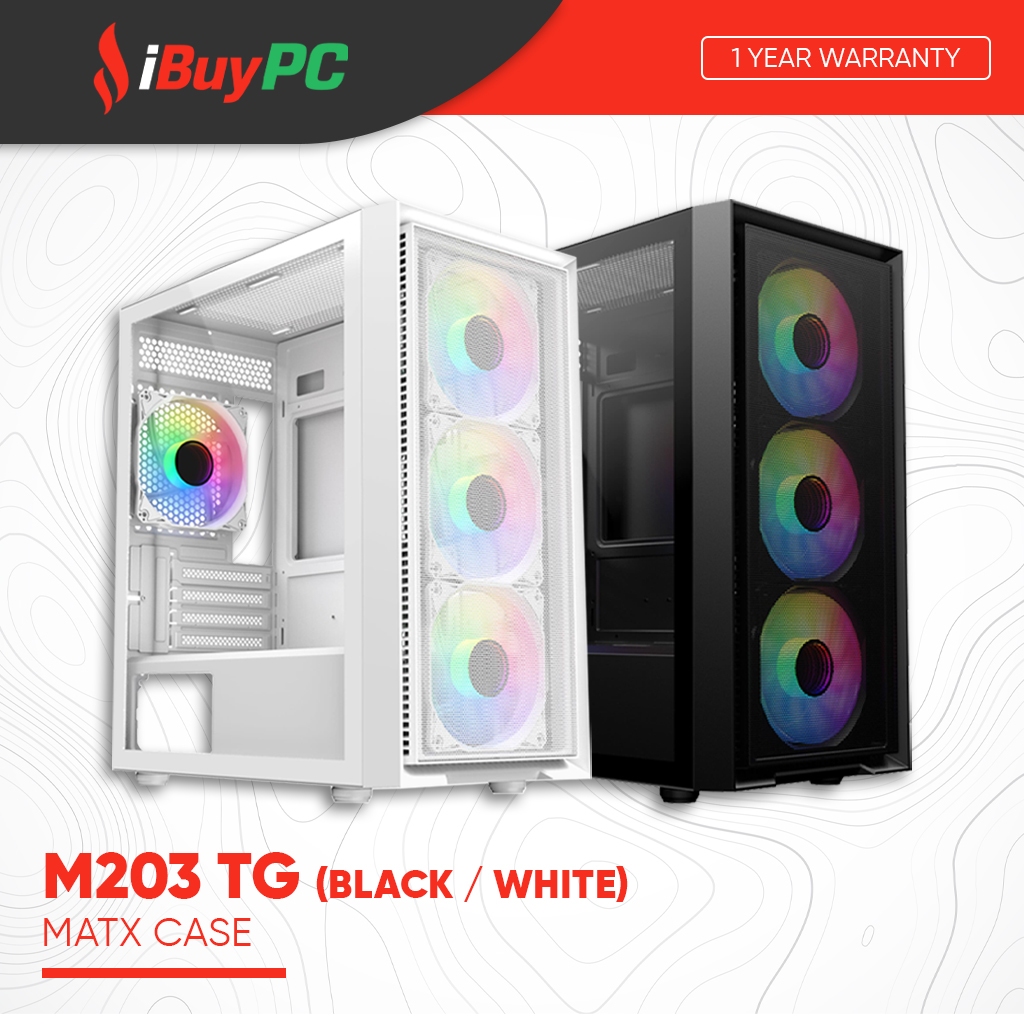 SAMA M203 TG mATX PC Case (Black / White) | Shopee Malaysia