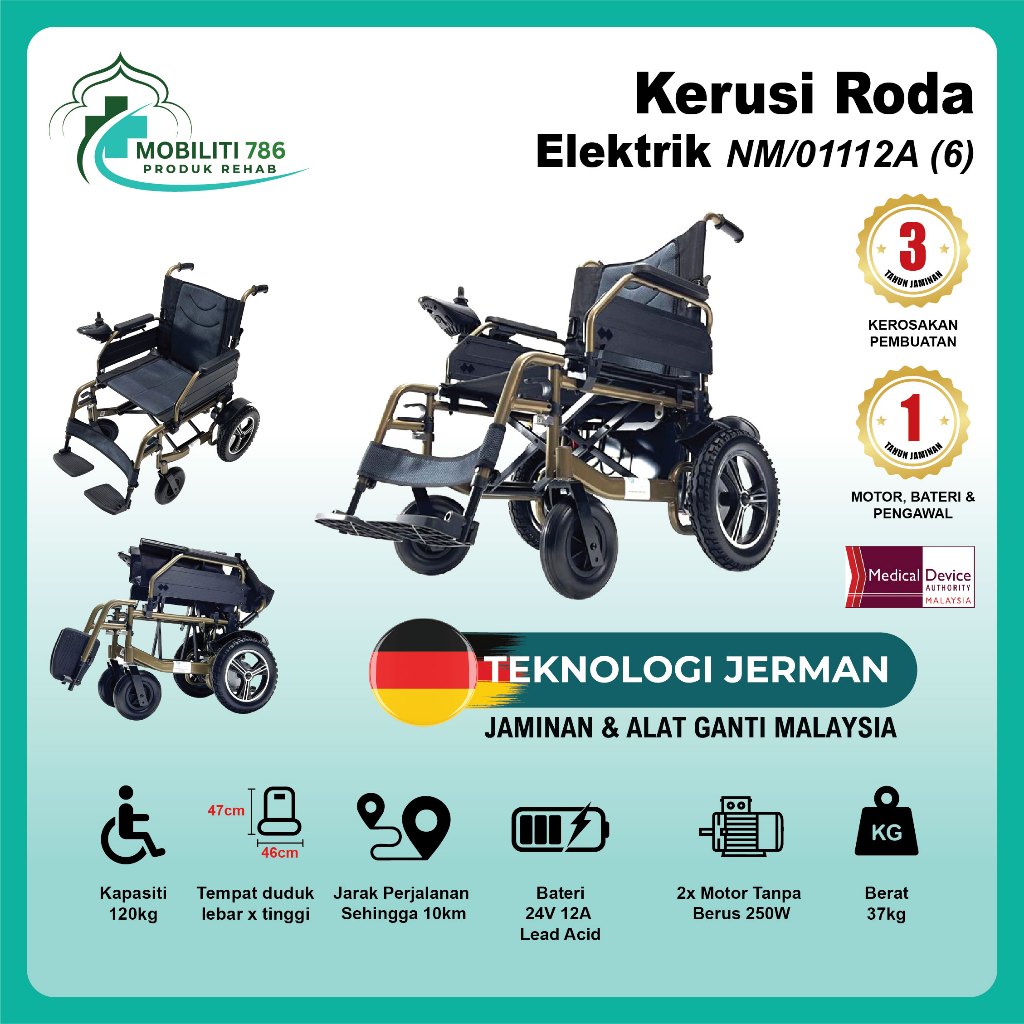 [MDA APPROVED] Kerusi Roda Elektrik Menampung 120kg Ukuran Tempat Duduk ...