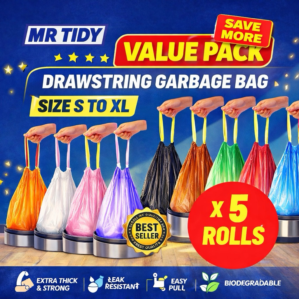 Mr Tidy Drawstring Garbage Bag Sampah Tali Serut 100% HDPE Dara Ikat ...