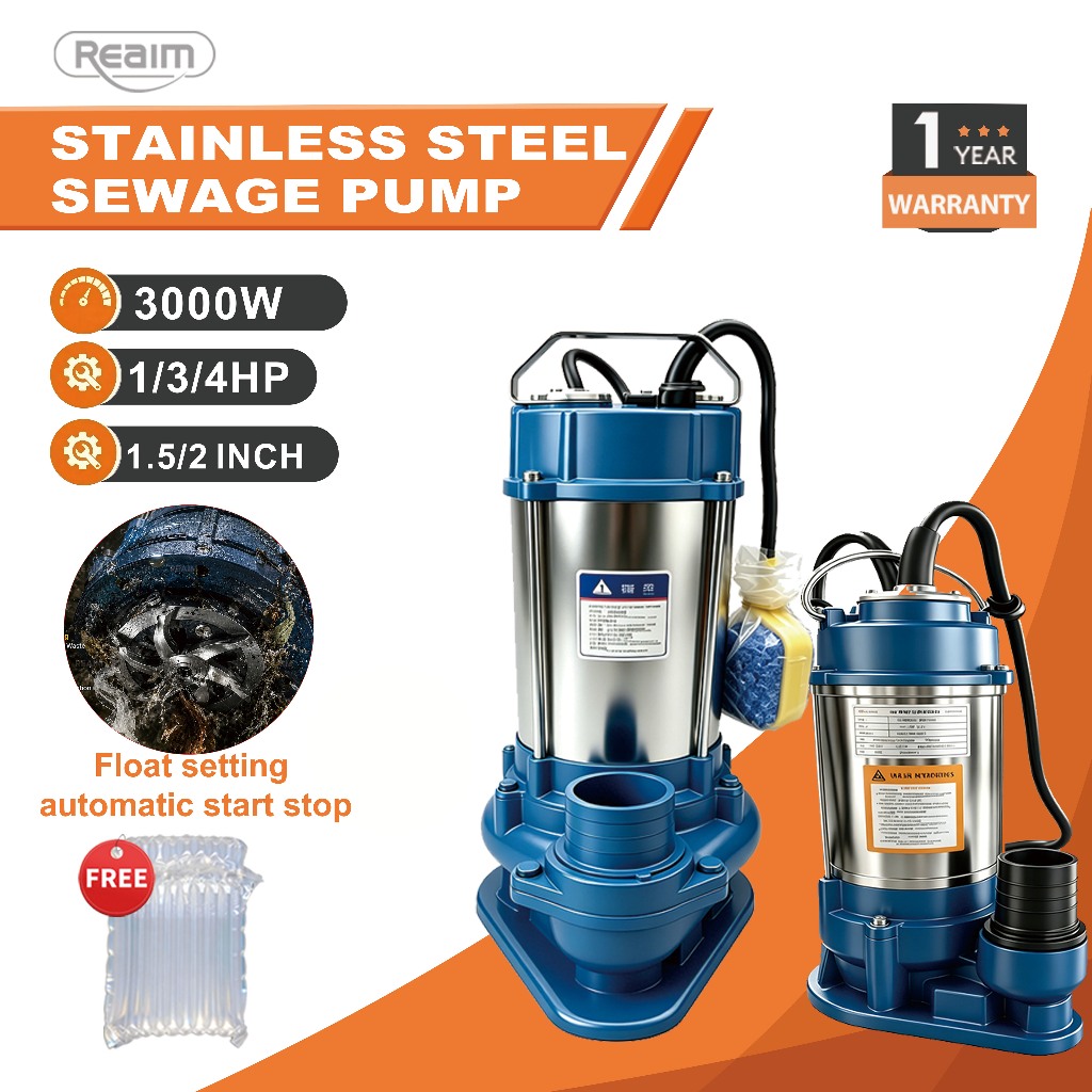 REAIM Submersible Water Pump Automatic Stainless Steel 2hp 2250W Sewage ...