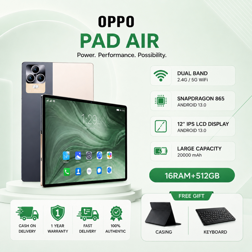 OPPO Pad Air Tablet 16GB RAM 512GB ROM 12 Inch IPS Display Snapdragon ...