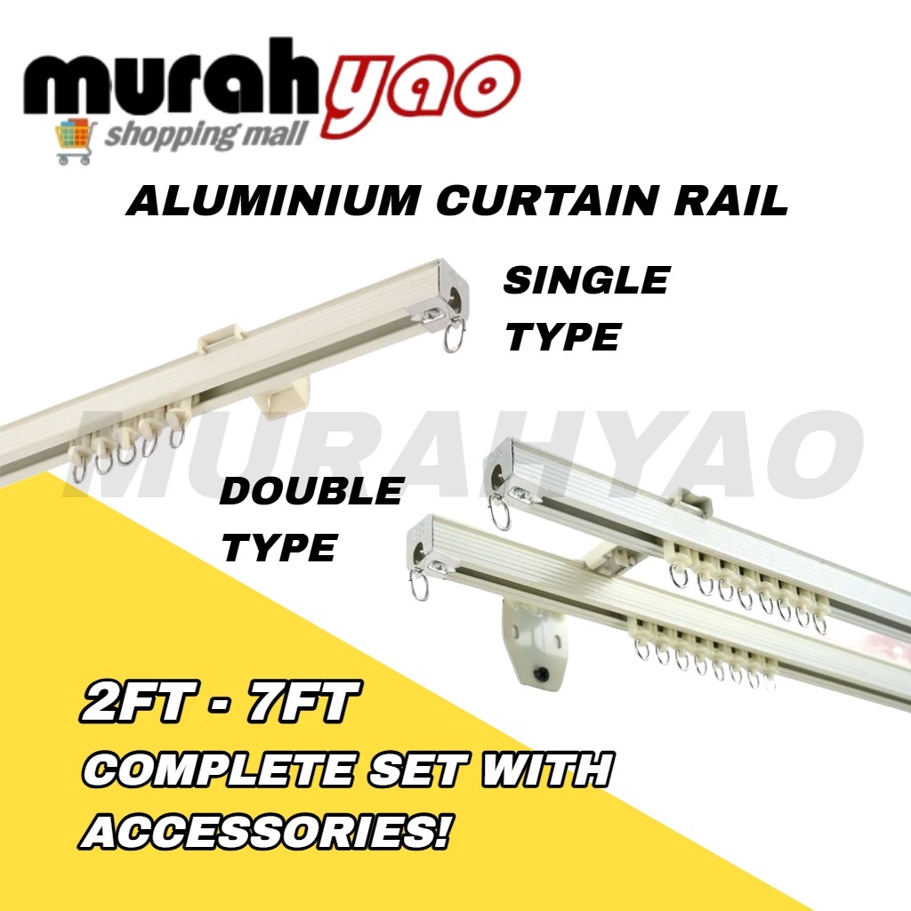 2FT-7FT Aluminium Curtain Rail Set Single/Double Type/Set Rel Langsir ...