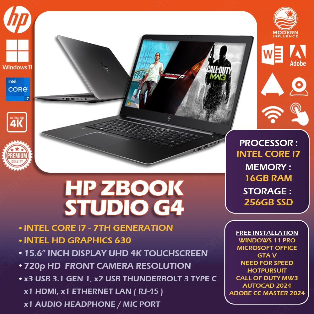 HP ZBOOK STUDIO WORKSTATION - G4/G5/G5 X360/G7 - 15 INCH 4K UHD - CORE ...