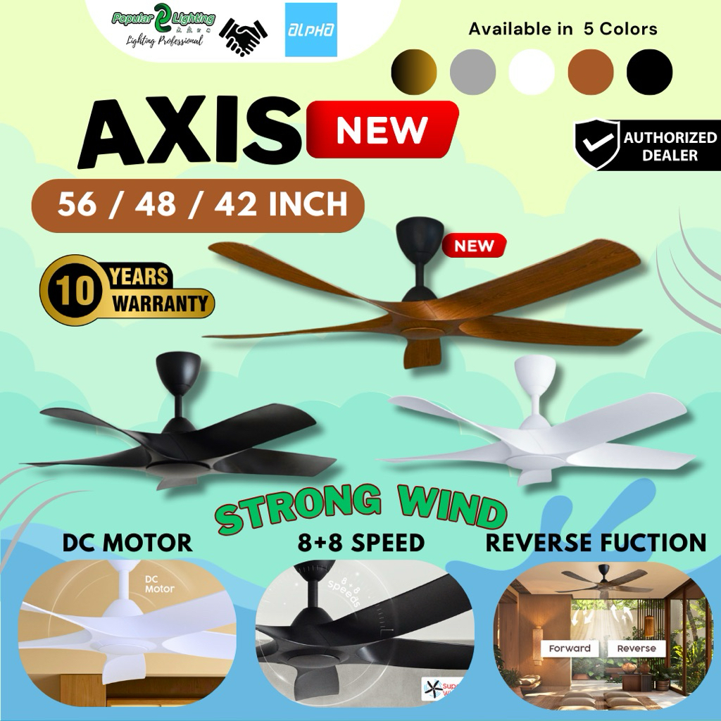 ALPHA AXIS 5B DC Ceiling Fan 42”/48”/56” | 24W LED | 3 Colour LED | 8+8 ...