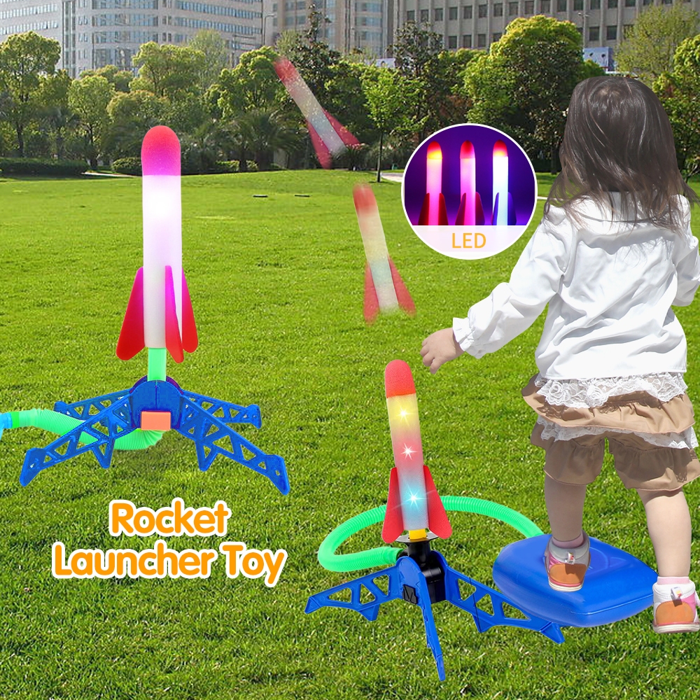 BEVAVAR Luminous Foot Pump Launcher Rocket Toys Kids Step Jump Rocket ...