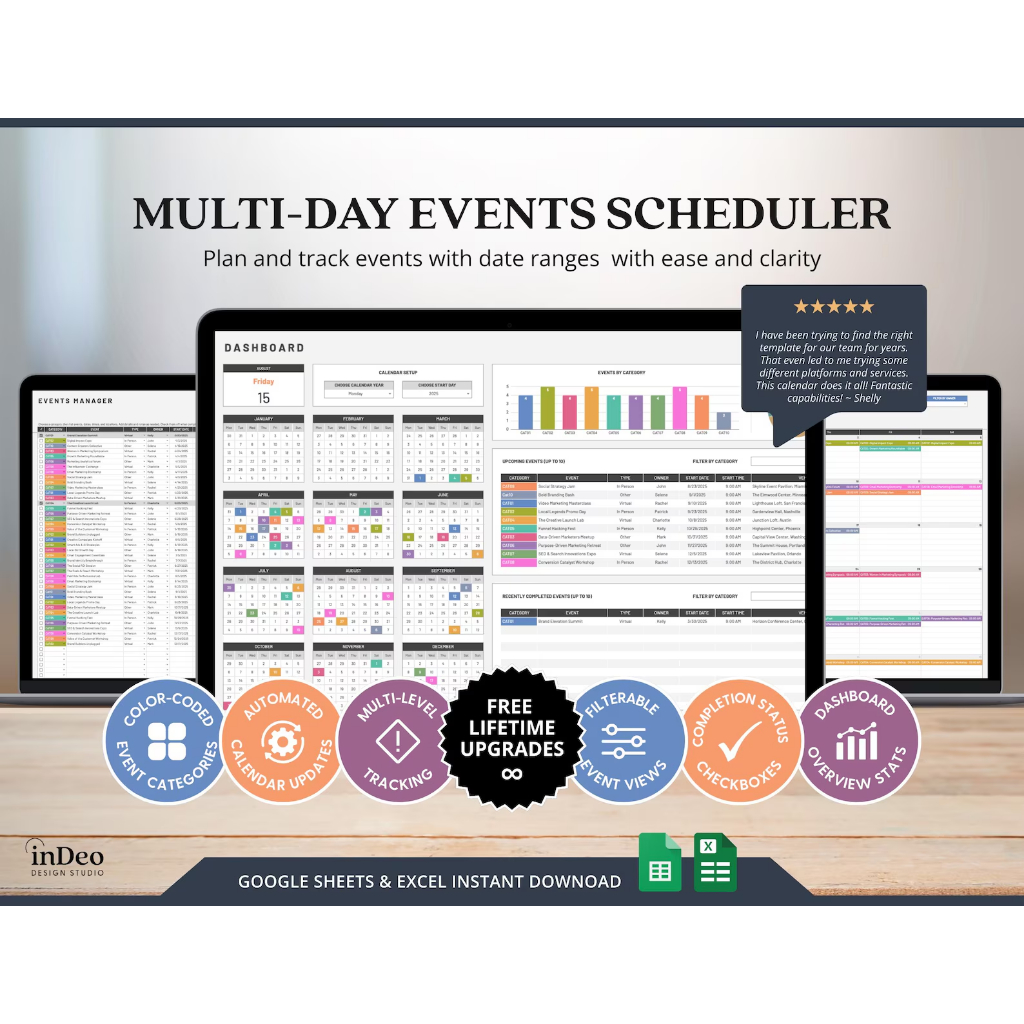 Multi Day Events Excel Google Sheets Editable Template Schedule ...