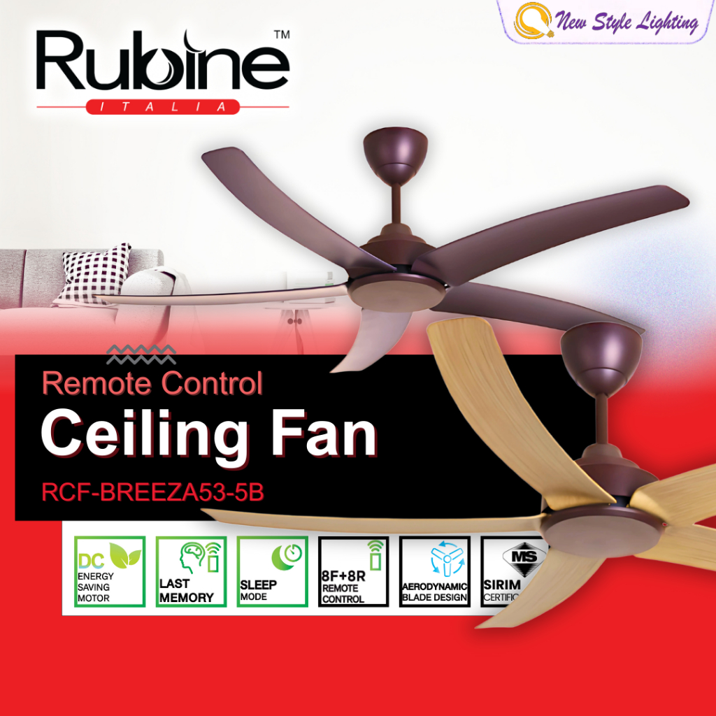 Rubine BREEZA 53 Inch 53" 5 Blade SIRIM DC Motor Reversable Remote ...