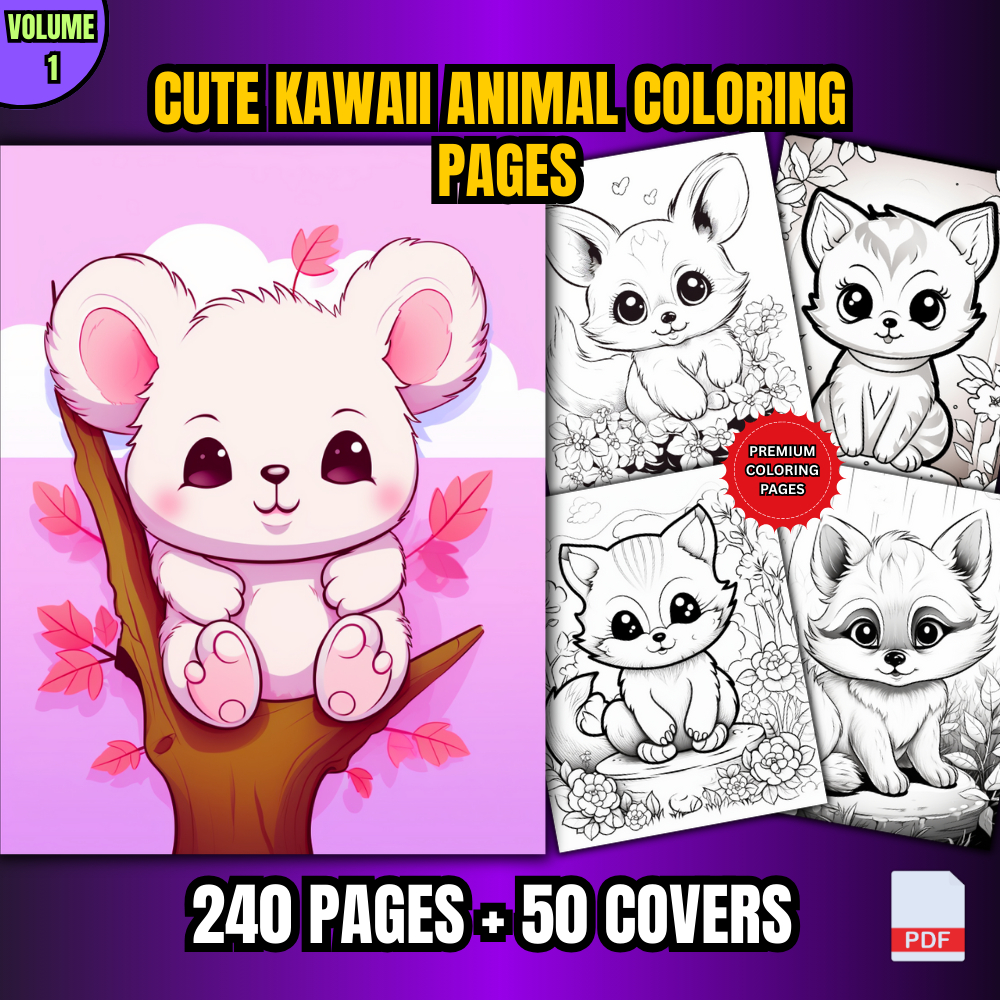[PDF] 240 Cute Kawaii Animal Coloring Pages For Kids (Volume 1 ...