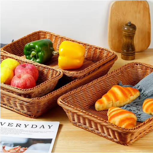 Rattan Basket Bread Tray Fruit Holder Dessert Display Storage Kitchen ...