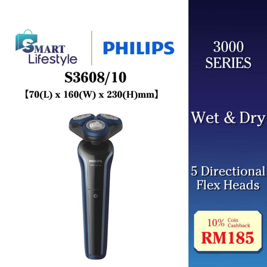Philips 3000 SERIES Rechargeable Showerproof Men Shaver Wet & Dry S3608 ...