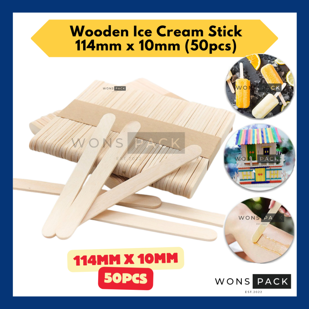 [WONSPACK] 50pcs Popsicle Ice Cream Stick Pine Wood Stick 4.5inch ...