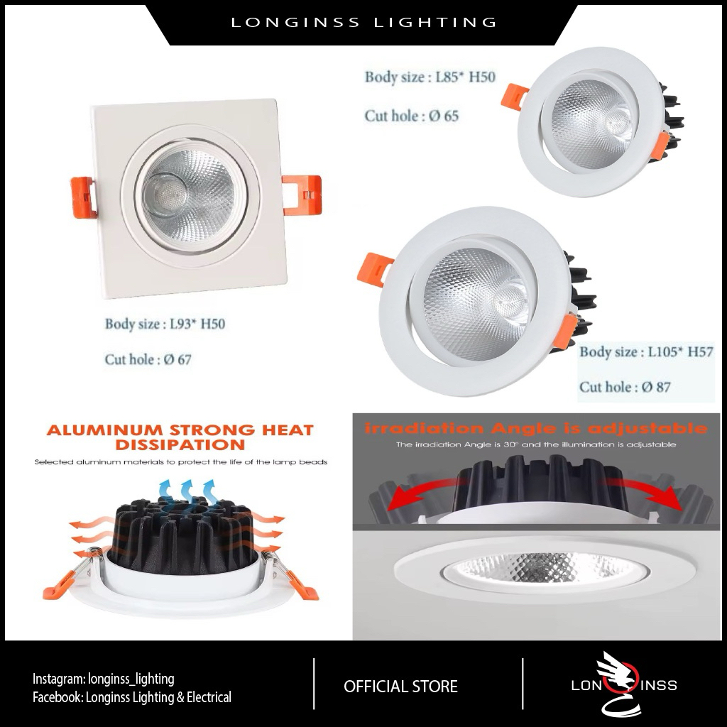 LED COB Eyeball Spotlight Built In LED 36° 7w / 12w ( Round & Square ...