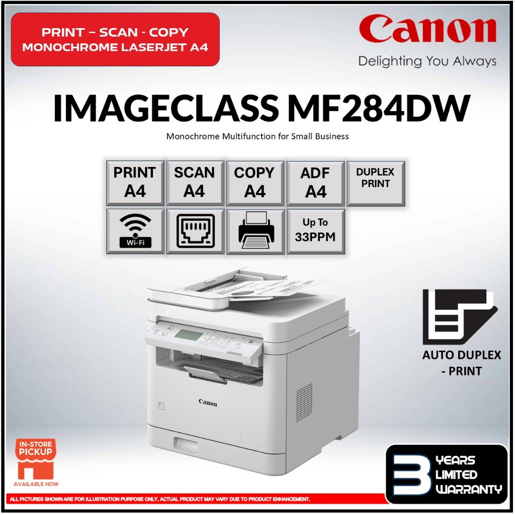 Canon imageCLASS MF284dw – Monochrome 3-in-1 Multifunction Laser Printer for Small Business ...