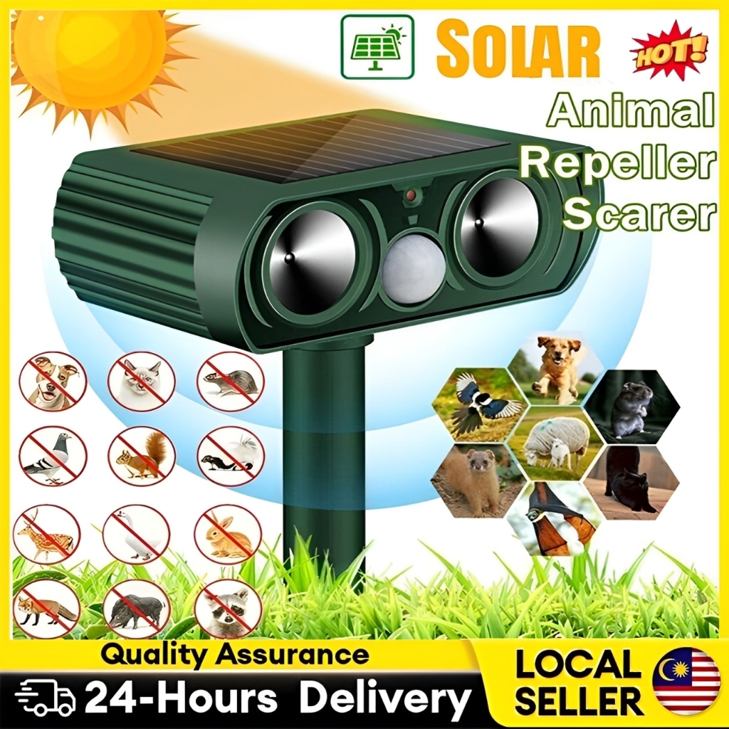 🔥HJMDI Solar Ultrasonic Animal & Pest Repeller Outdoor Waterproof - Dog ...