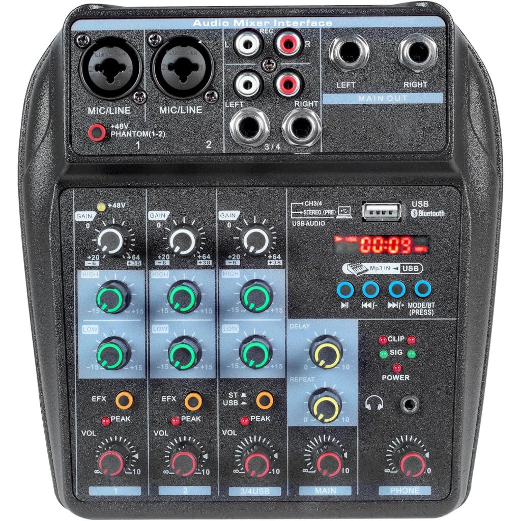 Dj Mixers 4 Channel Audio Mixer Sound Board with Bluetooth, Portable ...