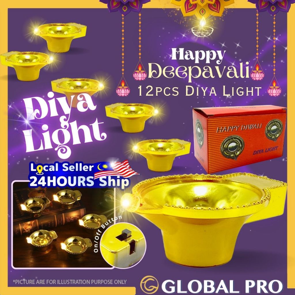 12PCS [1 BOX] Golden Diya Light Agal Vilakku / Diya Deepak LED Lights ...
