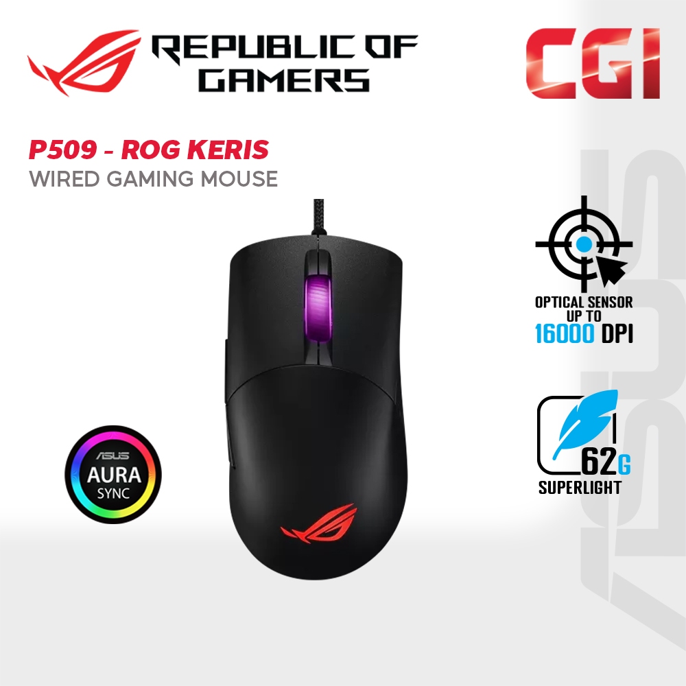 Asus P509 ROG Keris 16,000 DPI Lightweight Paracord Aura Sync FPS Wired ...