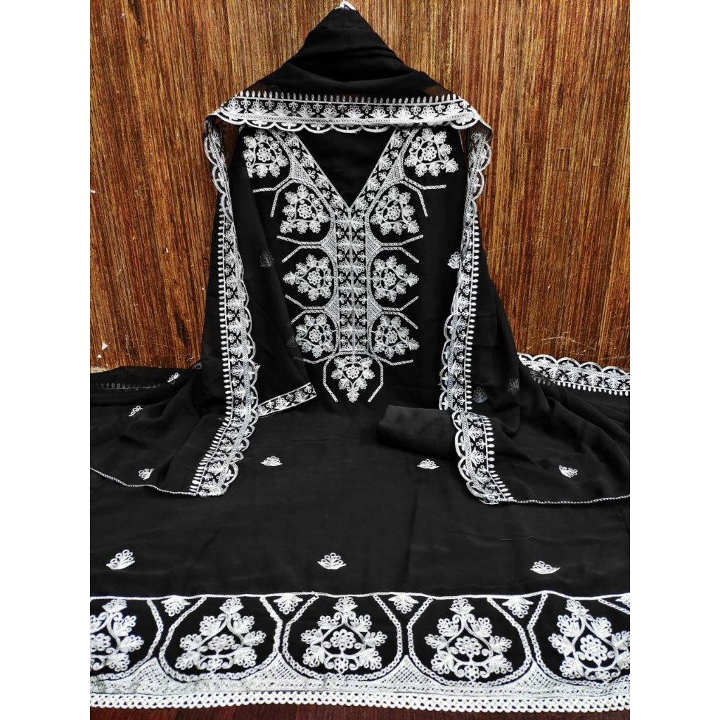 Unstitched Punjabi Suit Material Georgette With Embroidery Work Kain ...