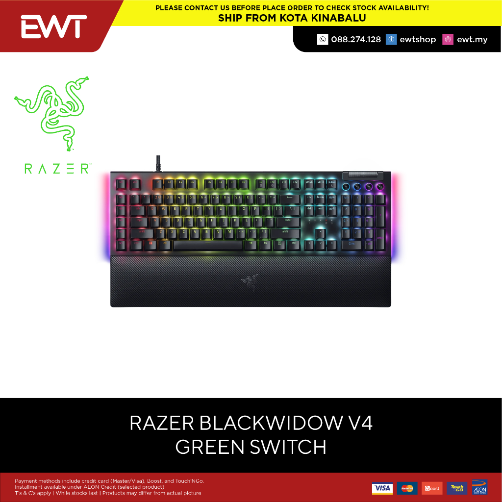 RAZER BLACKWIDOW V4 YELLOW/GREEN SWITCH GAMING KEYBOARD (RZ03-04690100 ...