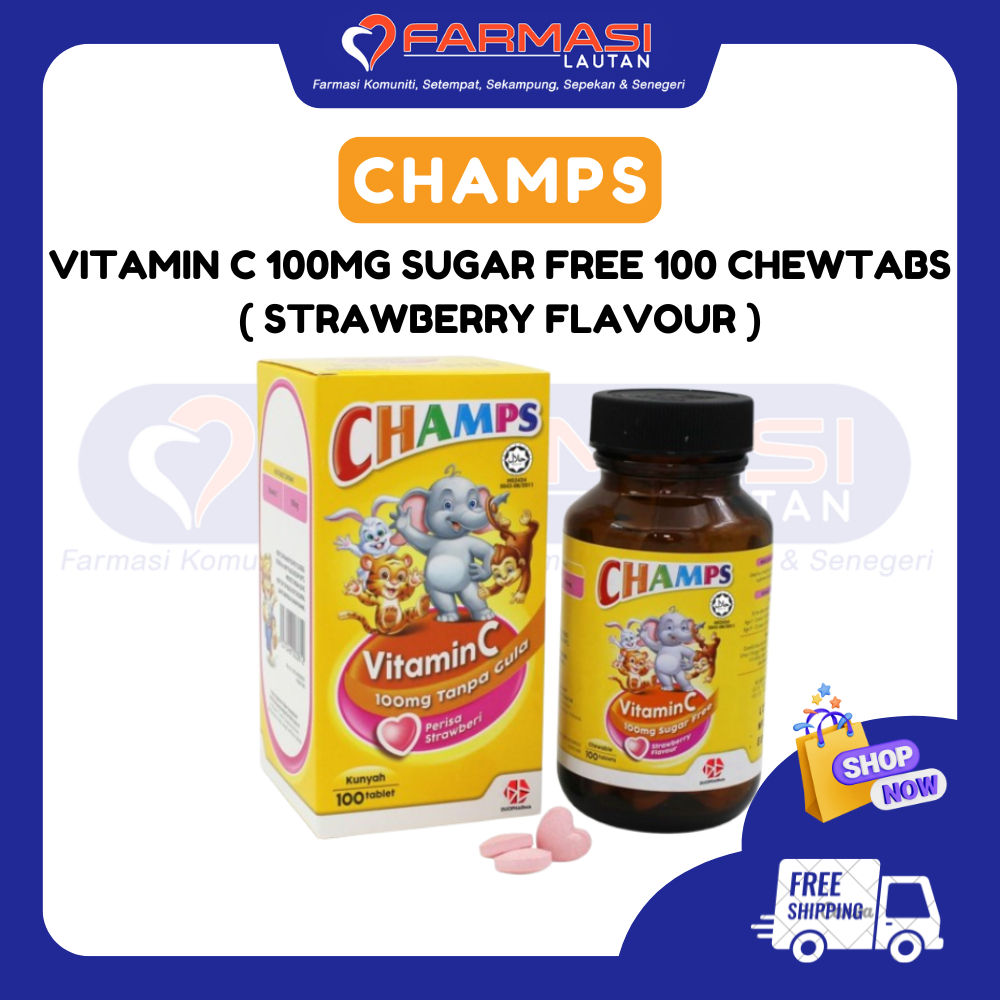 CHAMPS VIT C 100MG 100 CHEWTABS SUGAR FREE - STRAWBERRY | Shopee Malaysia