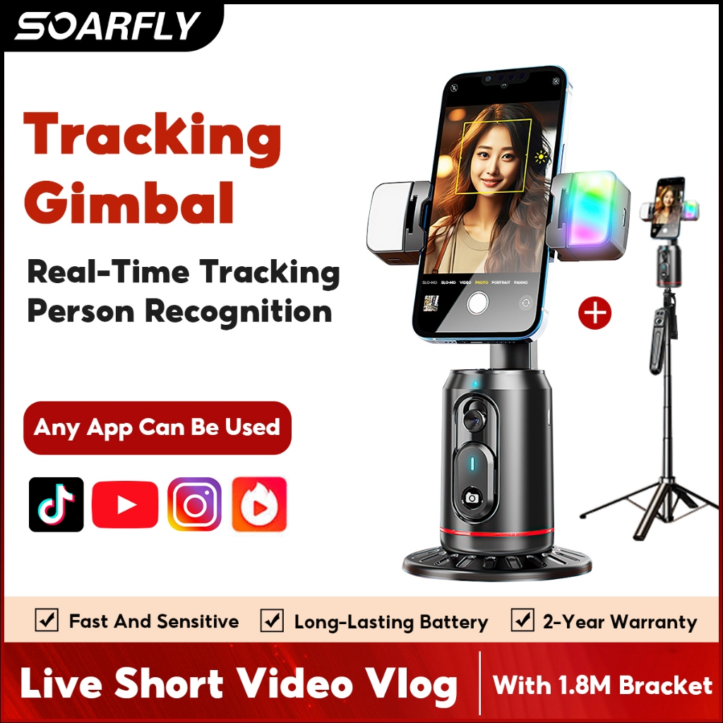 SOARFLY Phone Stand AI Auto Face Tracking Phone selfie stick 360 ...