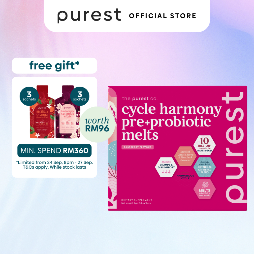 Purest Co Cycle Harmony Pre+Probiotic Melts - For Menstrual Health and ...