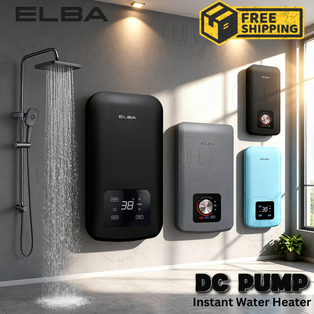 FREE SHIPPING ELBA 4.5KW Water Heater Inverter DC PUMP shower set BLACK ...