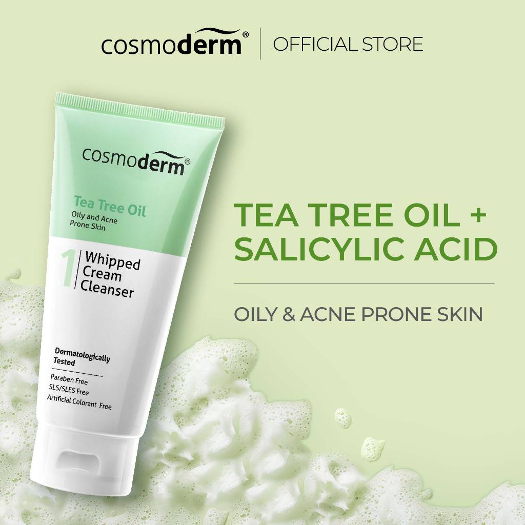 Cosmoderm Tea Tree Oil Whipped Cream Cleanser 125ml, Face Wash, Acne ...