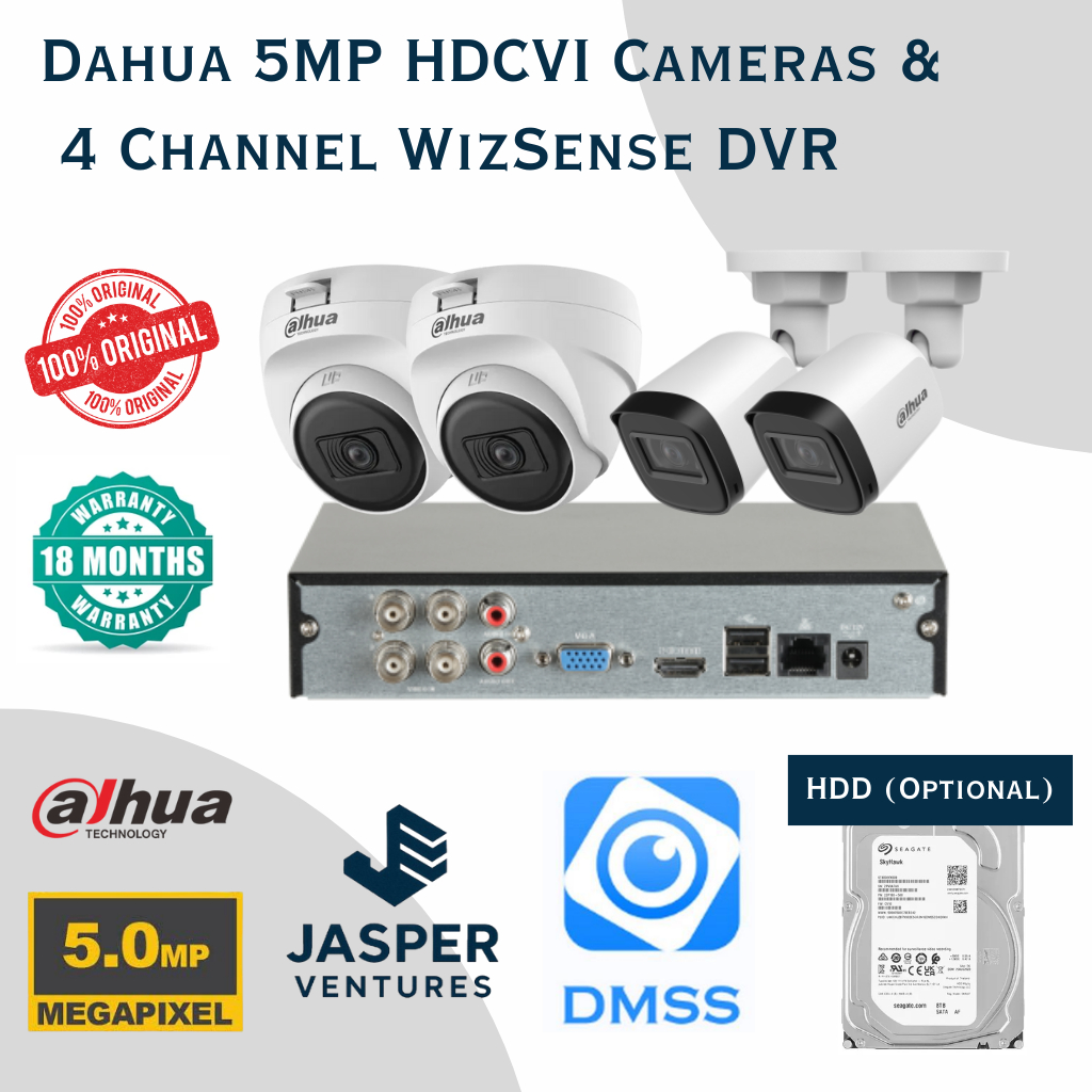 DAHUA 5MP Full HD 4-CHANNEL 1620P CCTV 4CH DVR Recorder + Camera ...