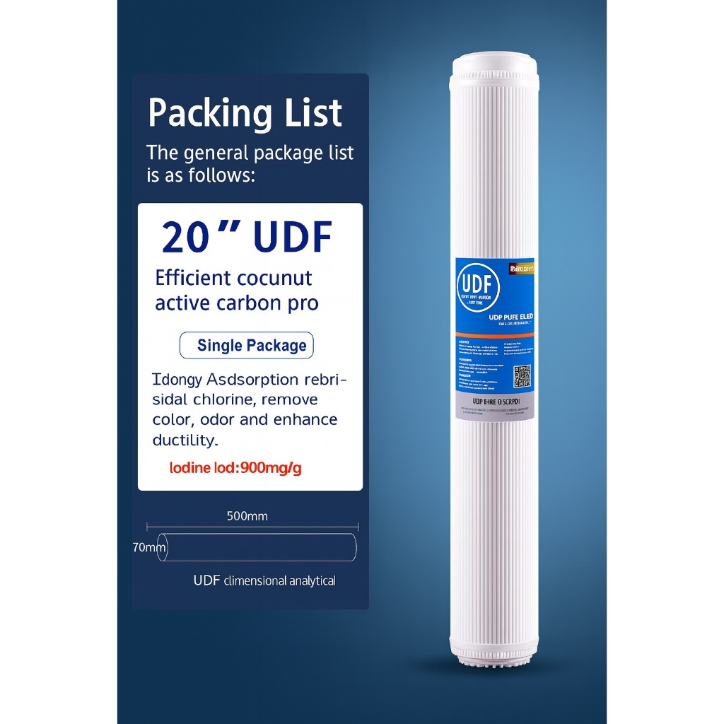 Universal 20 Inch Water Filter Cartridge – 1/5 Micron PP UDF CTO Cotton ...