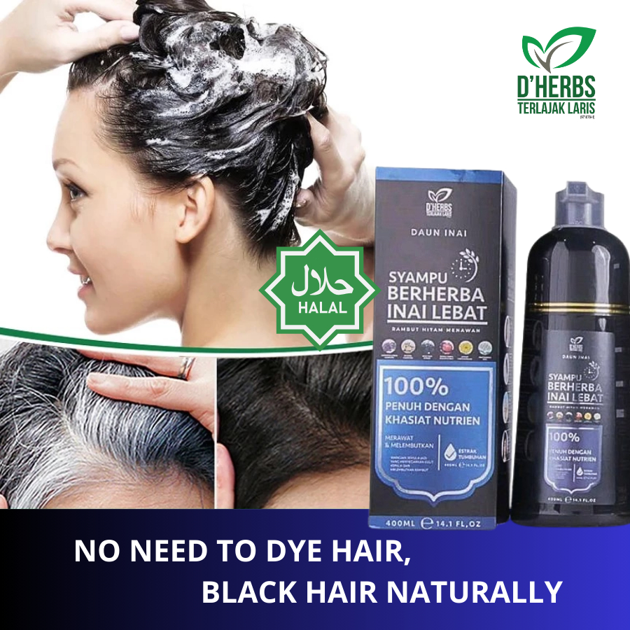 DHERBS Syampu Inai Rambut Halal Sah Solat, Pewarna Rambut Tutup Uban ...