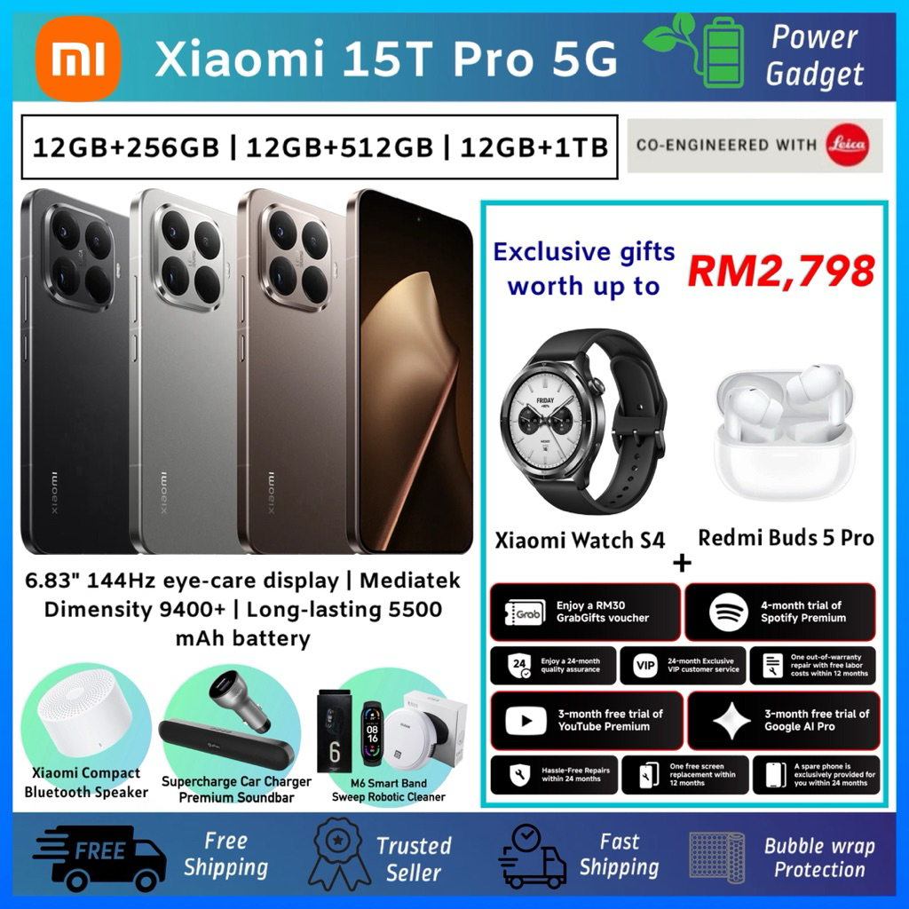 XIAOMI 15T Pro 5G [12GB+256GB/512GB/1TB] XIAOMI 15T 5G [12GB+256GB/512GB] Leica Optical Lens ...