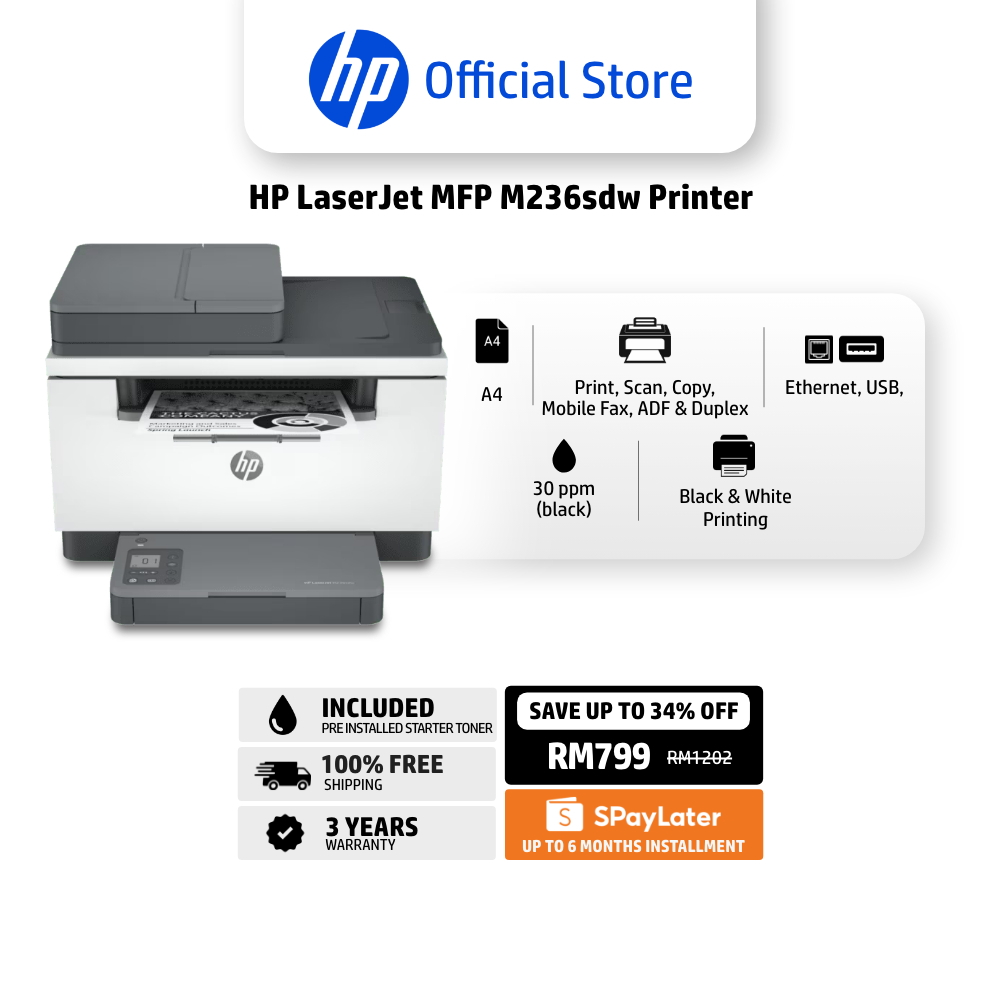 HP LaserJet Pro Printer MFP 3103fdn , MFP 3103fdw, M236dw, MFP M236sdw ...