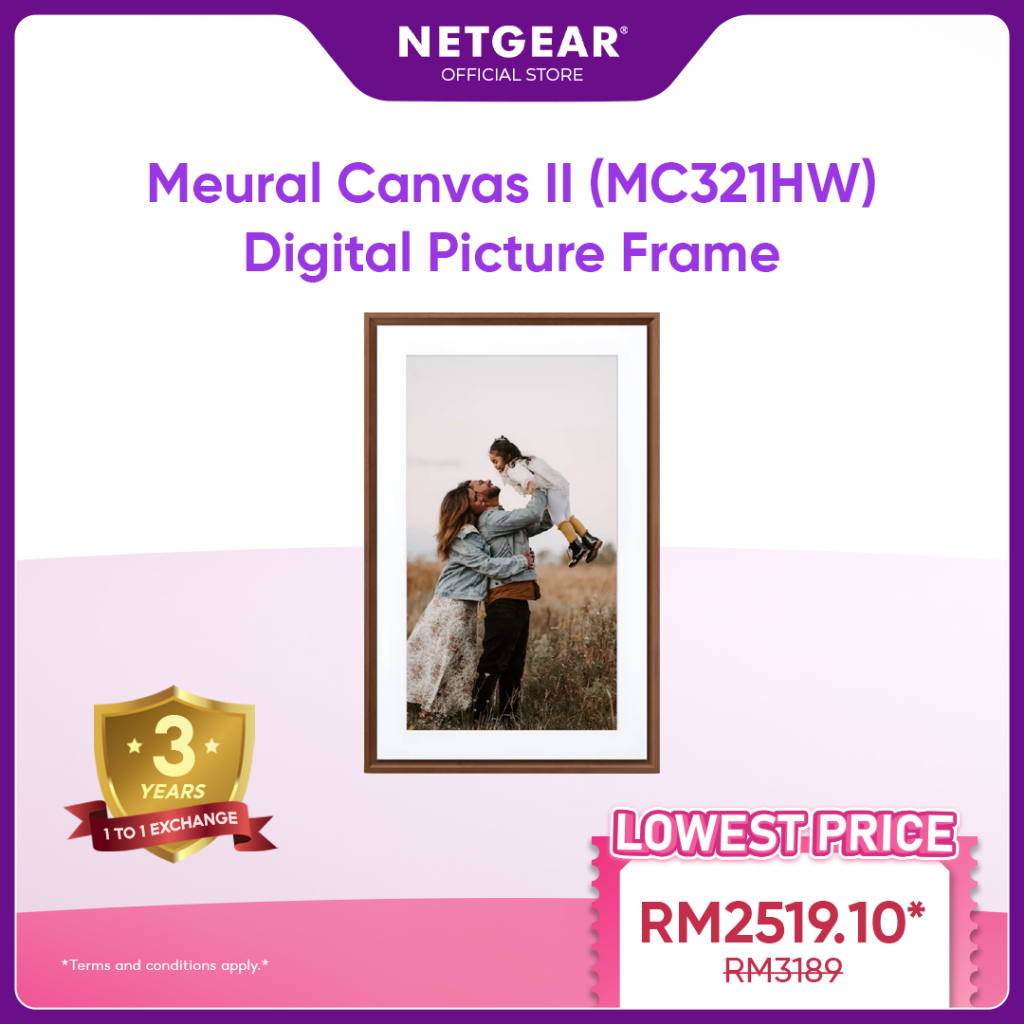 NETGEAR Meural Canvas II 21.5 Walnut Winslow the Smart Art Frame with ...
