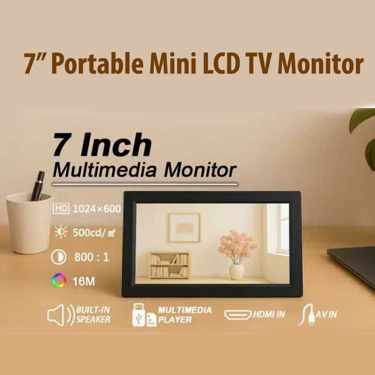 7" Inches Portable LCD MultimediaTV Monitor / Mini TV with HDMI/USB/AV ...