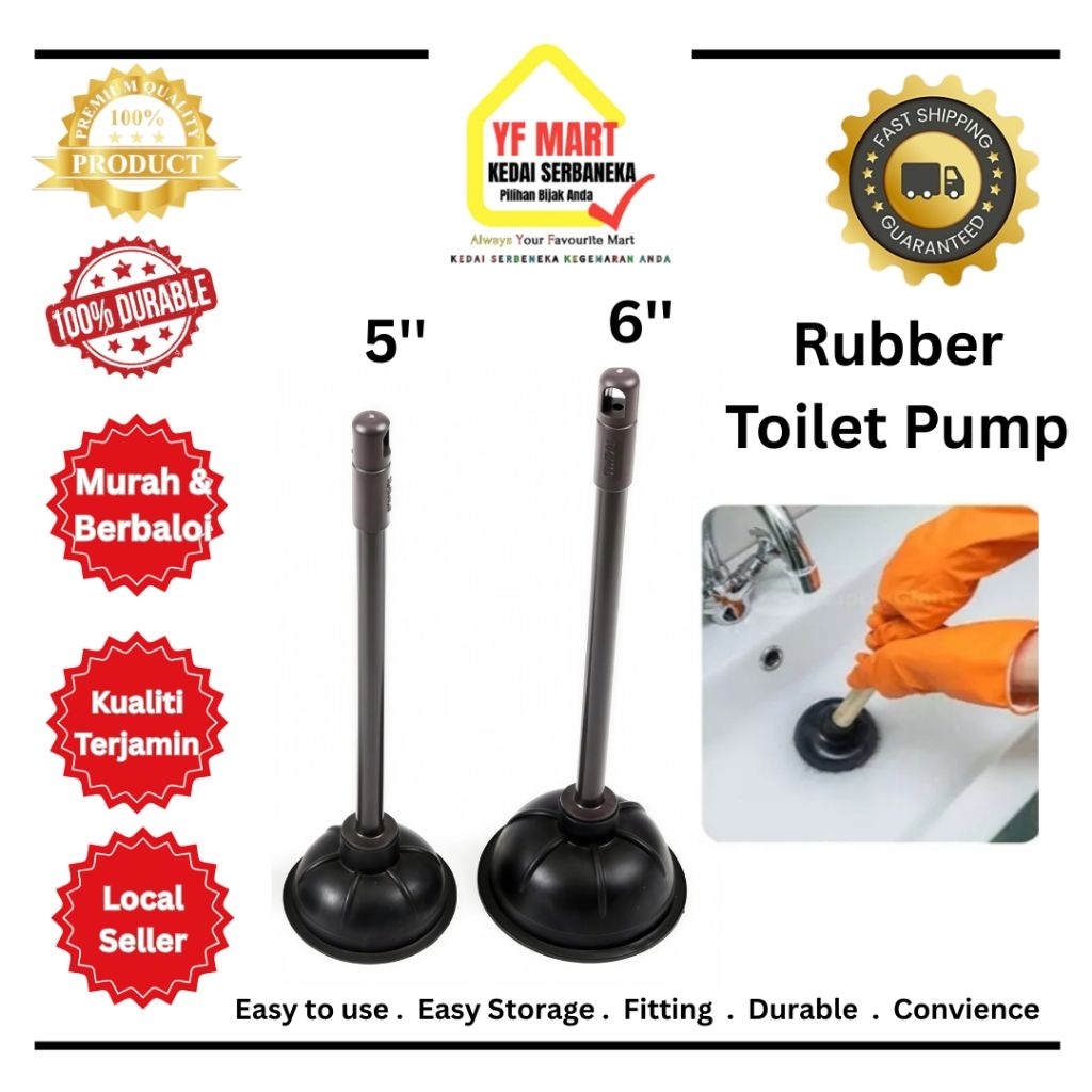 【HEAVY DUTY】5"/6" Rubber Toilet Plunger Pump - Pam Tandas | Clear ...