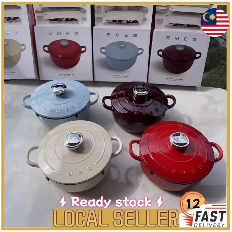 🔥In stock🔥Smeg 24cm Enamel Cast Iron Pot with Lid SMEG Enamel Soup Pot ...