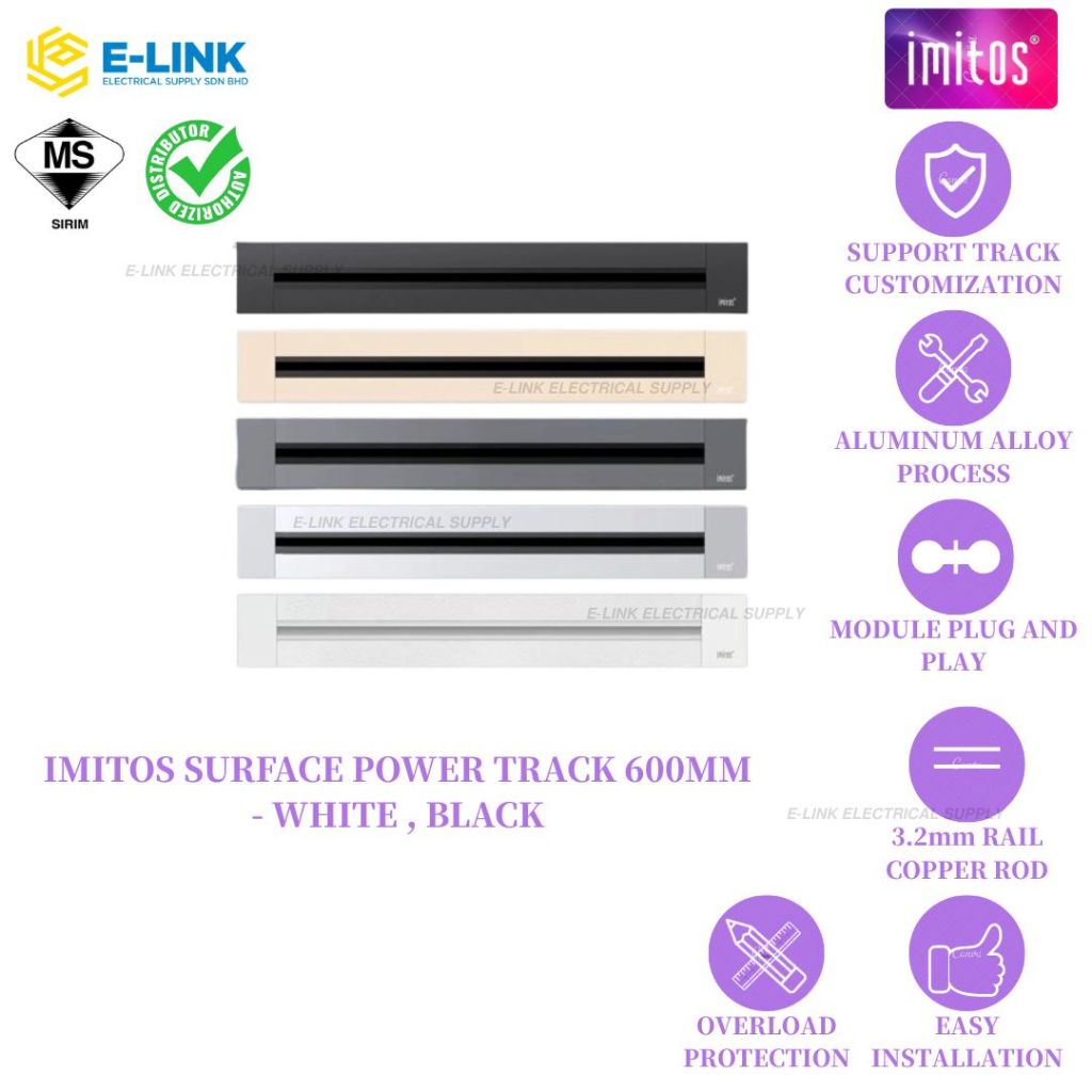 IMITOS Surface Power Track 600mm & 13A Multi Socket with Aluminium Ring ...