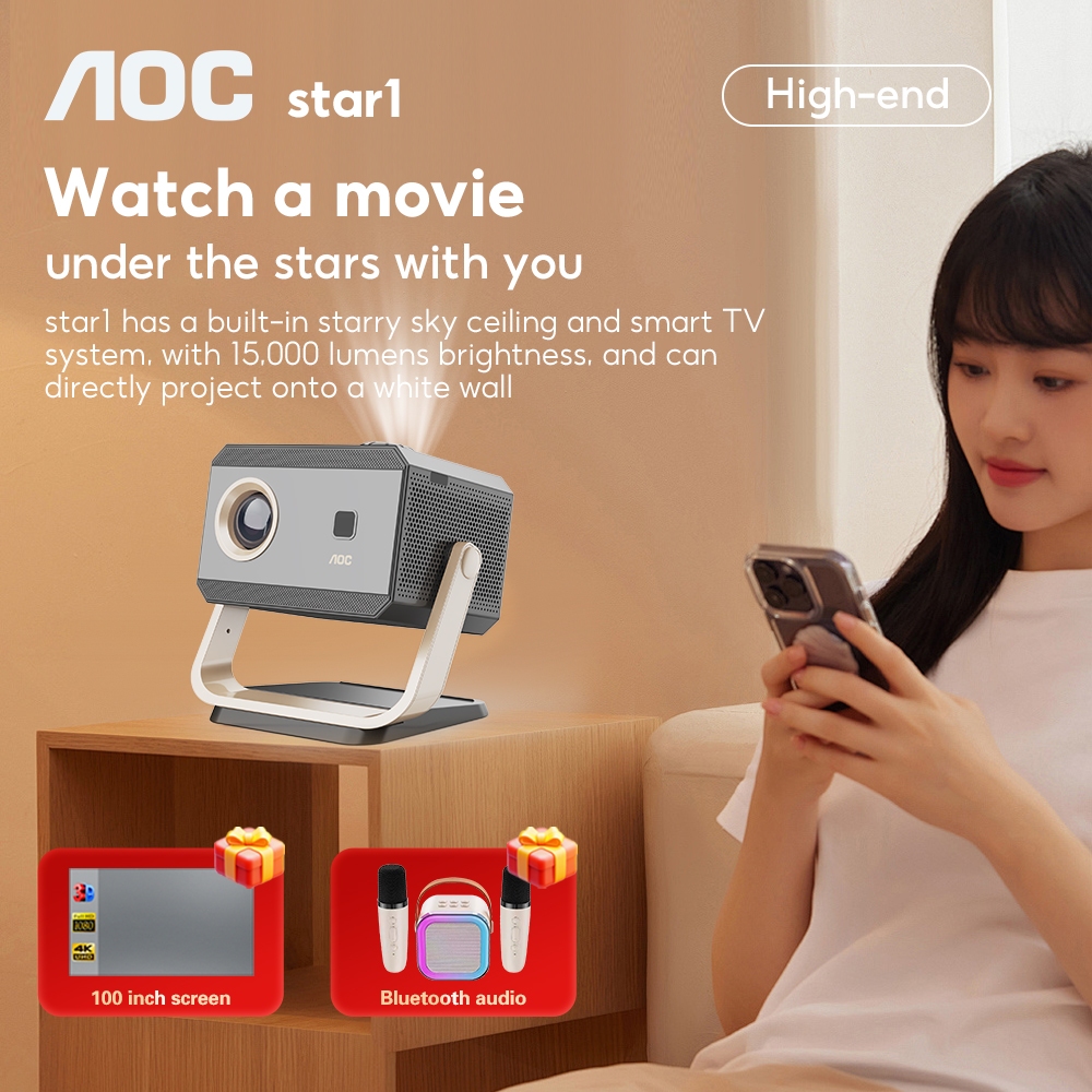 Projector Star 1 AOC Eye Protection Dual-Purpose Android TV 4K/1080P ...