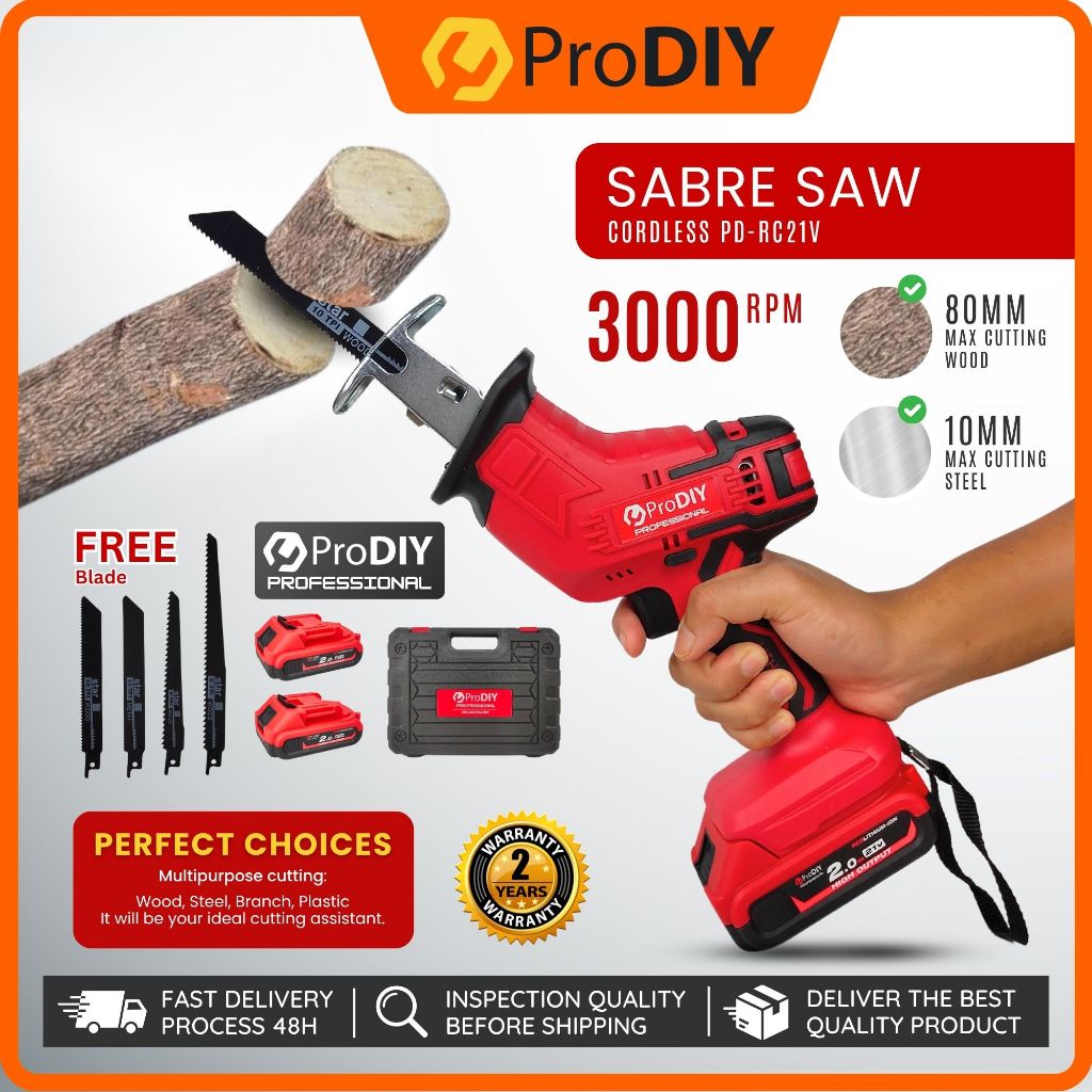 PRODIY Cordless Reciprocating Saber Saw Li-ion Battery Sabre Saw PVC ...