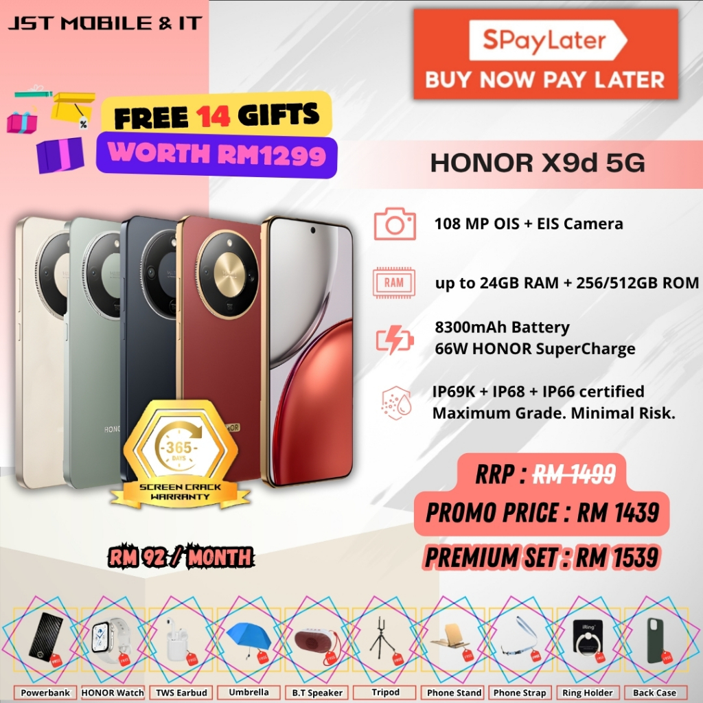 [BUY 1 FREE 14] HONOR X9d 5G | up to 24GB RAM + 256GB ROM | IP69K ...