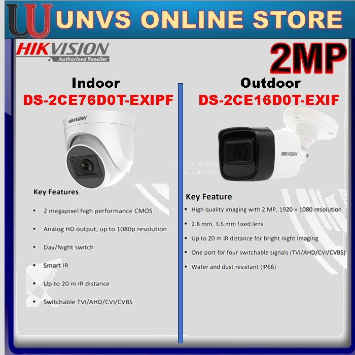 HIKVISION DS-2CE76D0T-EXIPF/2CE16D0T-EXIF 2MP 1080P 4IN1 DOME BULLET ...