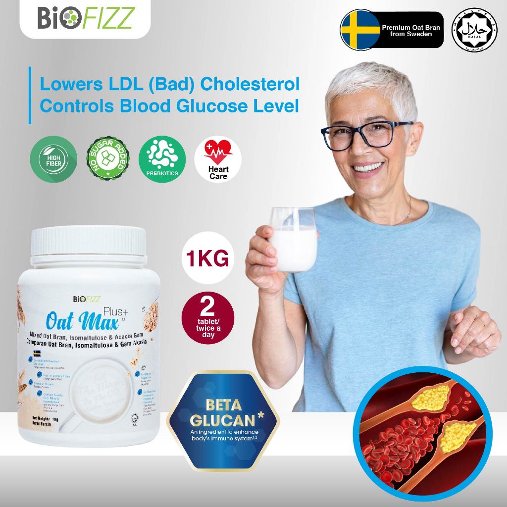 BIOFIZZ Oatmax Plus Oat Bran Powder (1kg) with High Beta Glucan Reduce ...