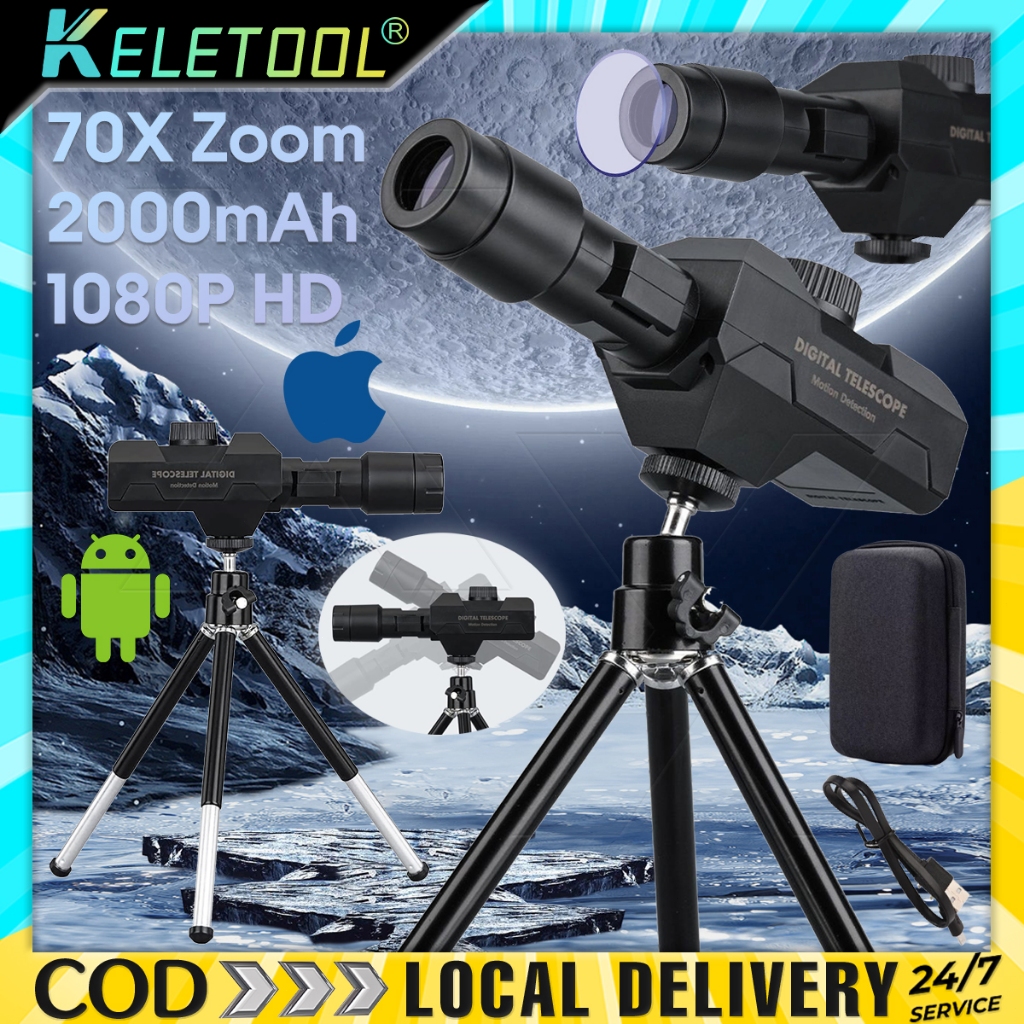 WiFi Digital Telescope 70X Zoom Aperture Objective Lens Easy Install ...